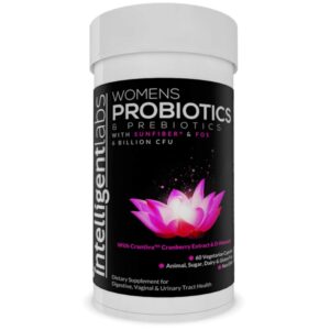 intelligent labs women's probiotics formula with cranberry extract, d-mannose and prebiotics all in one! 6 billion cfu probiotic, one capsule a day, 2 months supply per bottle