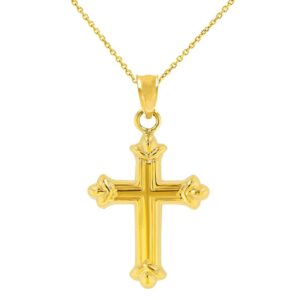 jewelry america dainty 14k yellow gold fleur de lis cross charm pendant necklace, 16"