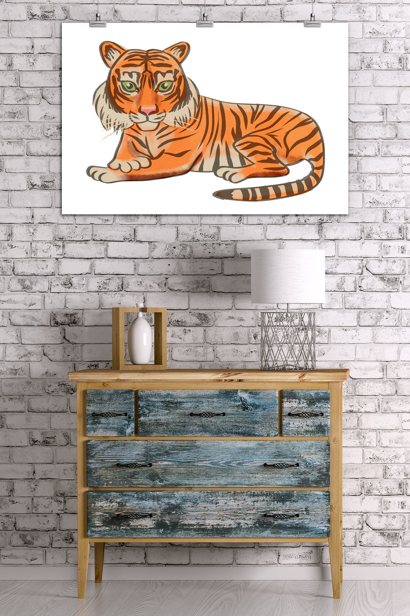 Tiger, Soft Cartoon (24x36 Giclee Gallery Art Print, Vivid Textured Wall Decor)