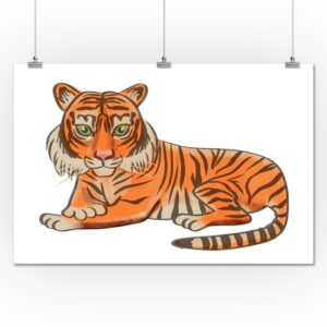 Tiger, Soft Cartoon (24x36 Giclee Gallery Art Print, Vivid Textured Wall Decor)