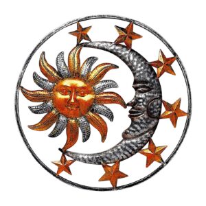 large metal sun moon star wall art sculpture decor for indoor outdoor (17" diameter)