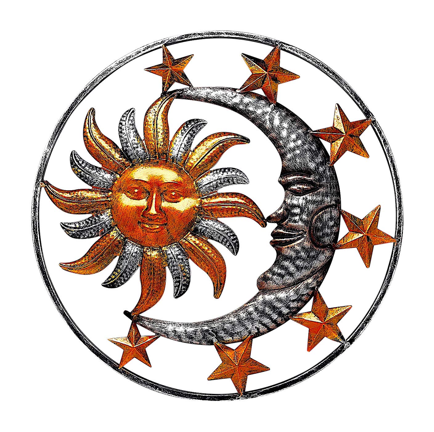 Large Metal Sun Moon Star Wall Art Sculpture Decor for Indoor Outdoor (17" Diameter)