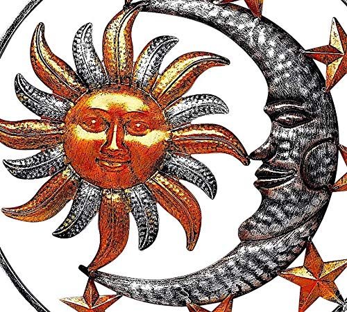 Large Metal Sun Moon Star Wall Art Sculpture Decor for Indoor Outdoor (17" Diameter)