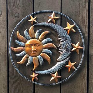 Large Metal Sun Moon Star Wall Art Sculpture Decor for Indoor Outdoor (17" Diameter)