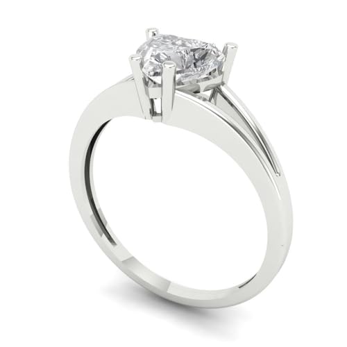 1.0 Ct Brilliant Heart Cut Clear Simulated Diamond 14K White Gold Solitaire Engagement Promise Bridal Anniversary Ring Size 6