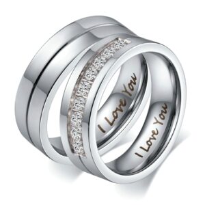 aeici silver wedding rings for women, size 9 rings for women stainless steel i love you 6mm