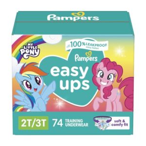 pampers easy ups girls & boys potty training pants - size 2t-3t, 74 count, my little pony training underwear (packaging may vary)