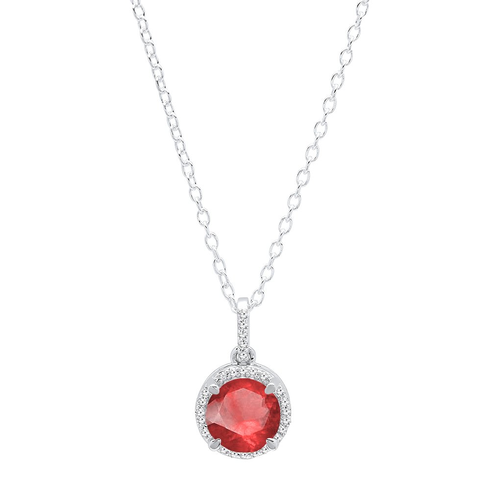 Dazzlingrock Collection 6.5 MM Round Ruby & White Diamond Women Halo Pendant in 18K White Gold