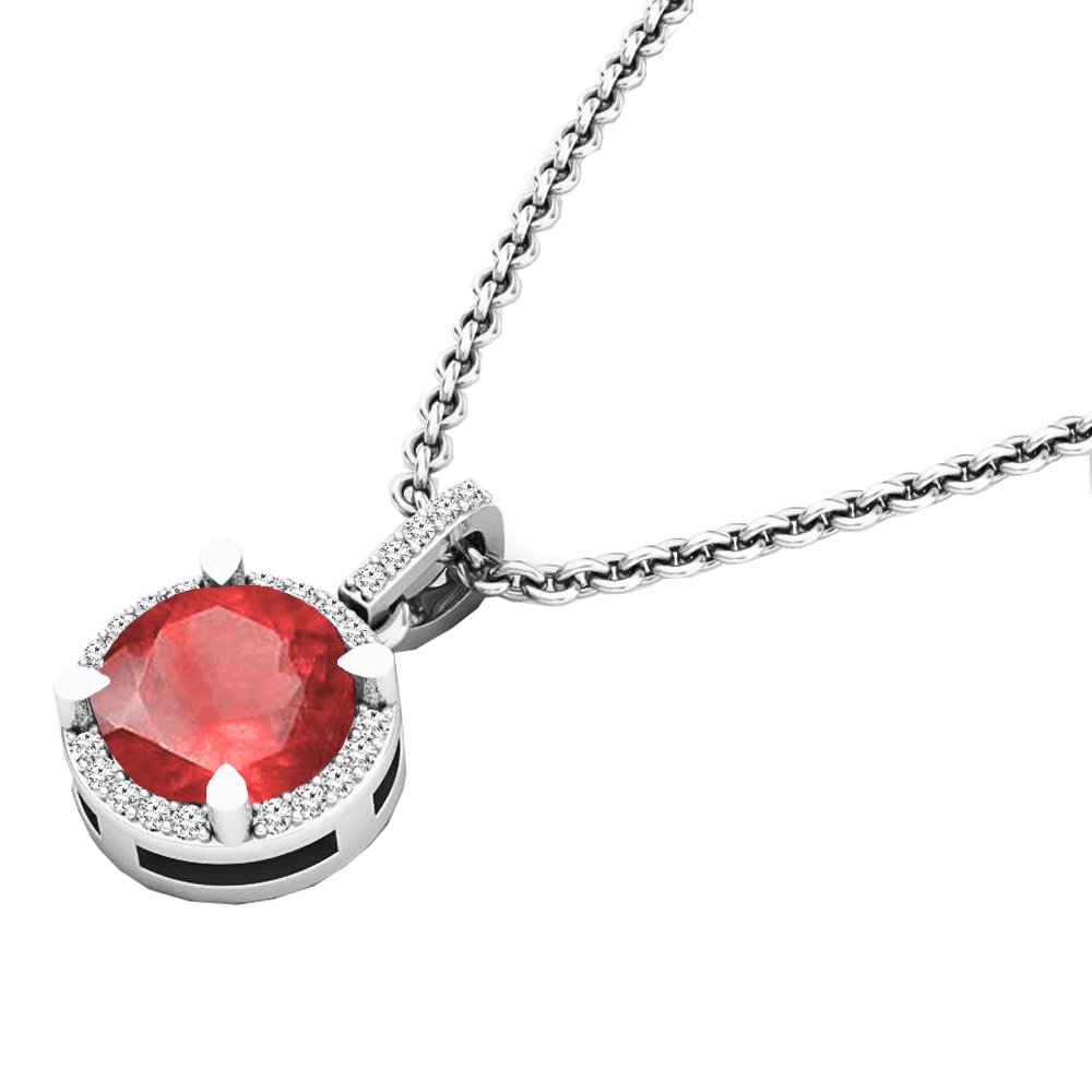 Dazzlingrock Collection 6.5 MM Round Ruby & White Diamond Women Halo Pendant in 18K White Gold