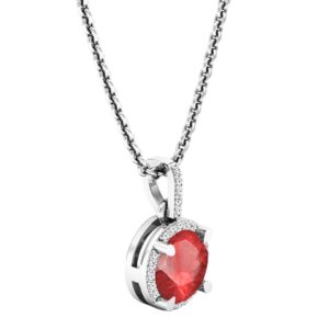 Dazzlingrock Collection 6.5 MM Round Ruby & White Diamond Women Halo Pendant in 18K White Gold