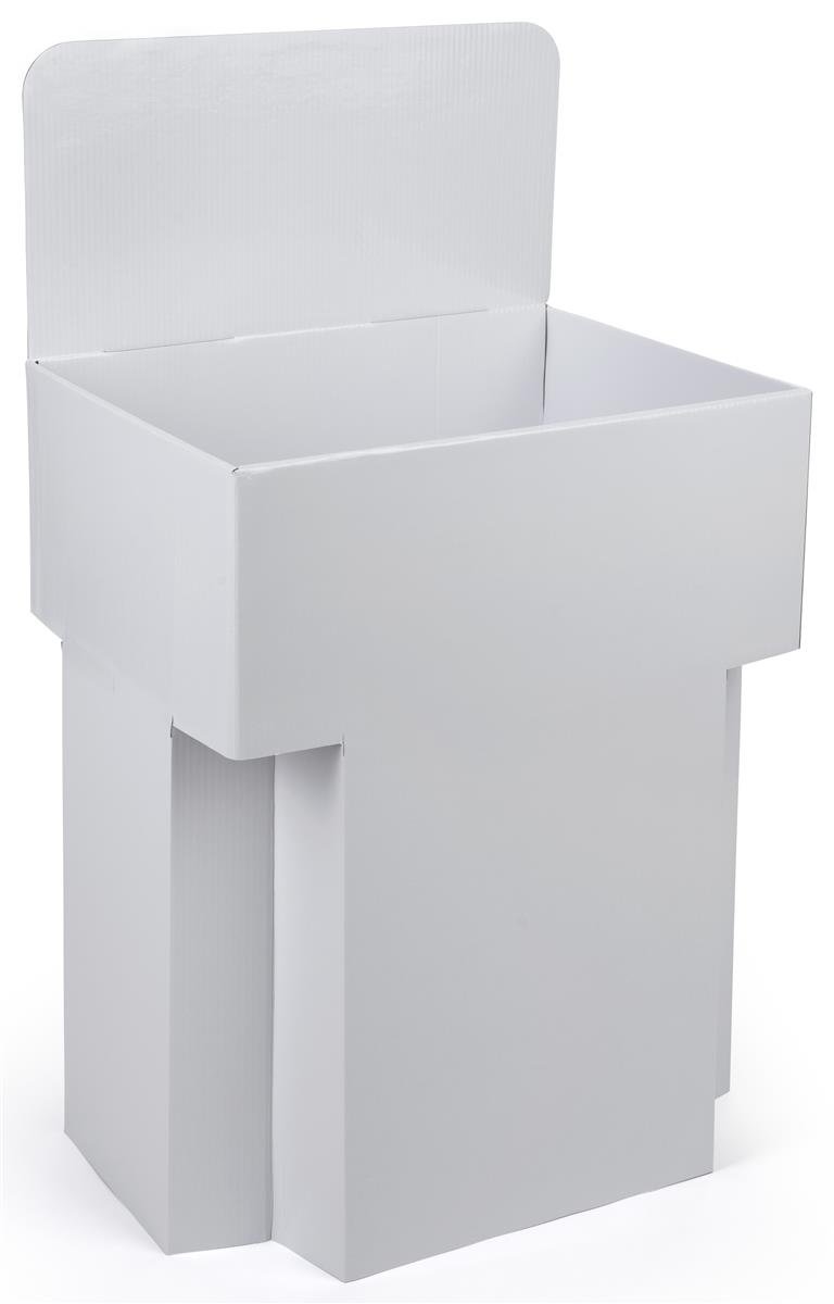 Displays2go, Set of 6 Cardboard Display Bins, Floor Standing Design – White Finish (WCDUMLRGWT)