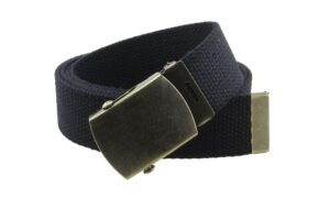 canvas web belt military style with antique brass buckle and tip 50" long (black)