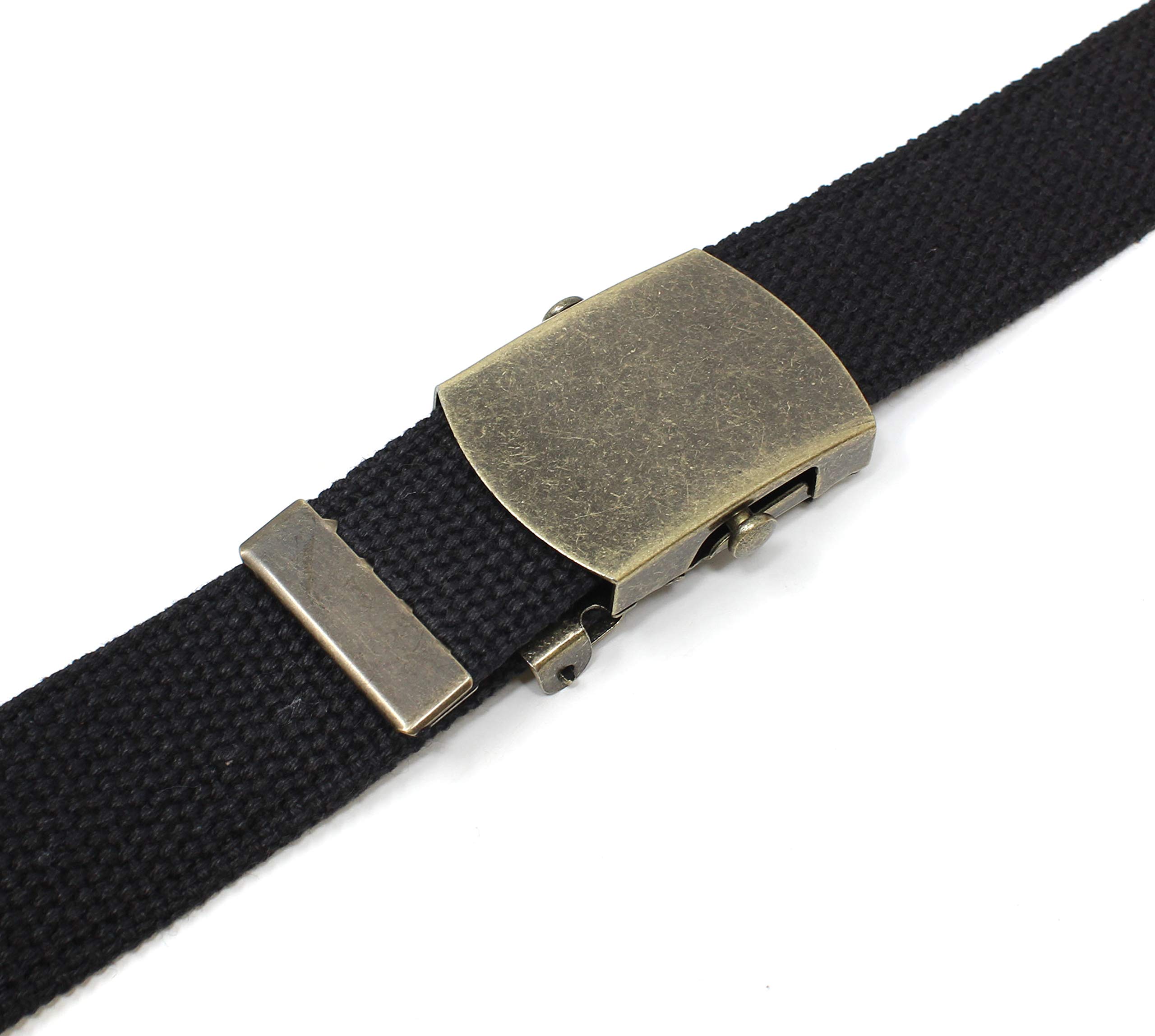 Canvas Web Belt Military Style with Antique Brass Buckle and Tip 50" Long (Black)