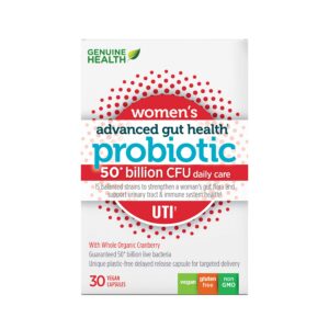 genuine health women's daily probiotic for uti support, helps promote a healthy urinary tract, multi-strain, organic formula with cranberry, 30 capsules