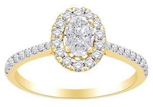 affy 0.75 ct white natural diamond oval cluster engagement wedding ring in 14k yellow gold with ring size-4.5