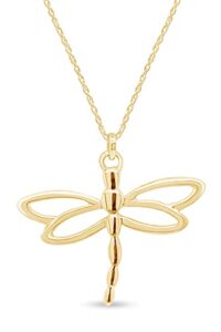 wishrocks dragonfly insect charm pendant necklace jewelry for women in 14k yellow gold over sterling silver along with 18" silver chain