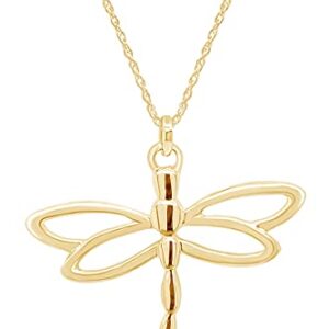 Wishrocks Dragonfly Insect Charm Pendant Necklace Jewelry for Women in 14k Yellow Gold Over Sterling Silver Along with 18" Silver Chain