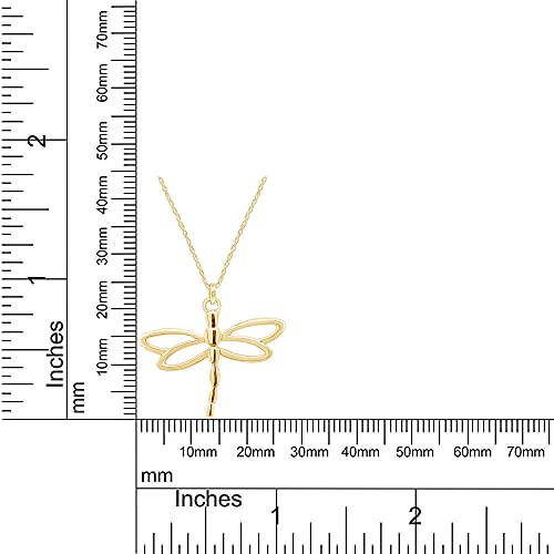 Wishrocks Dragonfly Insect Charm Pendant Necklace Jewelry for Women in 14k Yellow Gold Over Sterling Silver Along with 18" Silver Chain