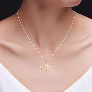 Wishrocks Dragonfly Insect Charm Pendant Necklace Jewelry for Women in 14k Yellow Gold Over Sterling Silver Along with 18" Silver Chain