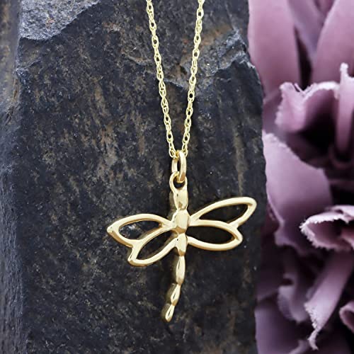 Wishrocks Dragonfly Insect Charm Pendant Necklace Jewelry for Women in 14k Yellow Gold Over Sterling Silver Along with 18" Silver Chain