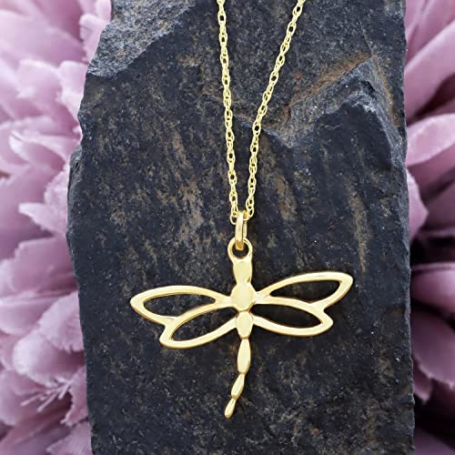 Wishrocks Dragonfly Insect Charm Pendant Necklace Jewelry for Women in 14k Yellow Gold Over Sterling Silver Along with 18" Silver Chain