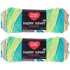 bulk buy: red heart super saver (2-pack) (retro stripe, 5 oz each skein)