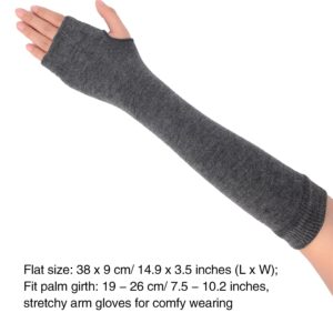 Bememo 3 Pairs Fingerless Gloves for Winter Knit Long Thumb Hole Arm Warmers Goth Elbow Length Women Fingerless Gloves (Black, Deep Grey, Light Grey)