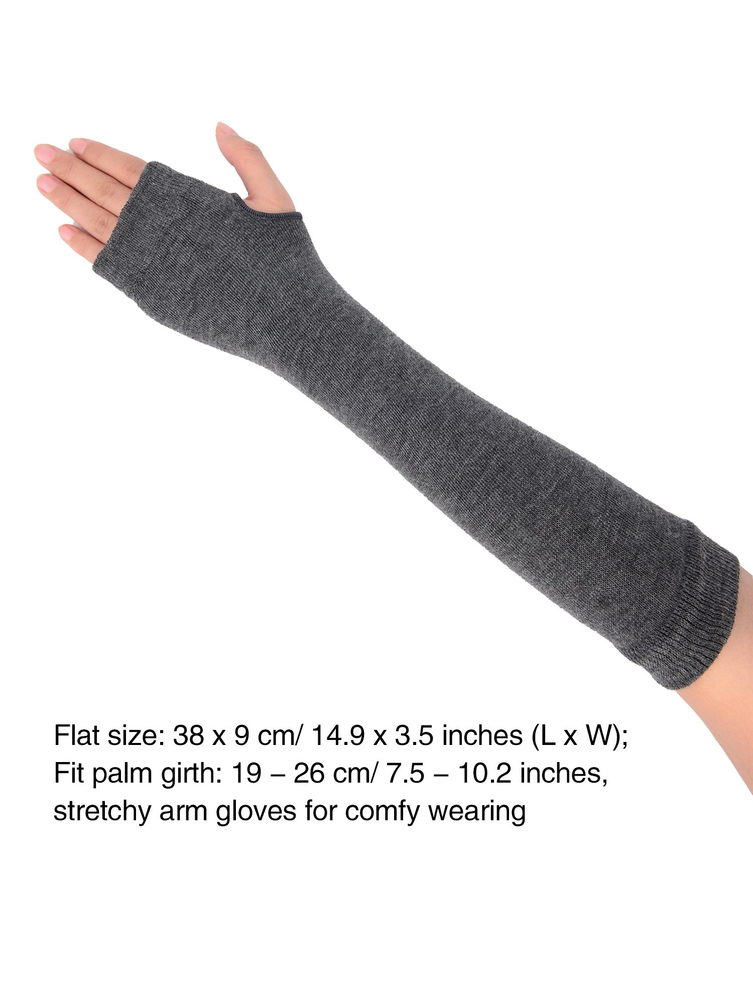 Bememo 3 Pairs Fingerless Gloves for Winter Knit Long Thumb Hole Arm Warmers Goth Elbow Length Women Fingerless Gloves (Black, Deep Grey, Light Grey)