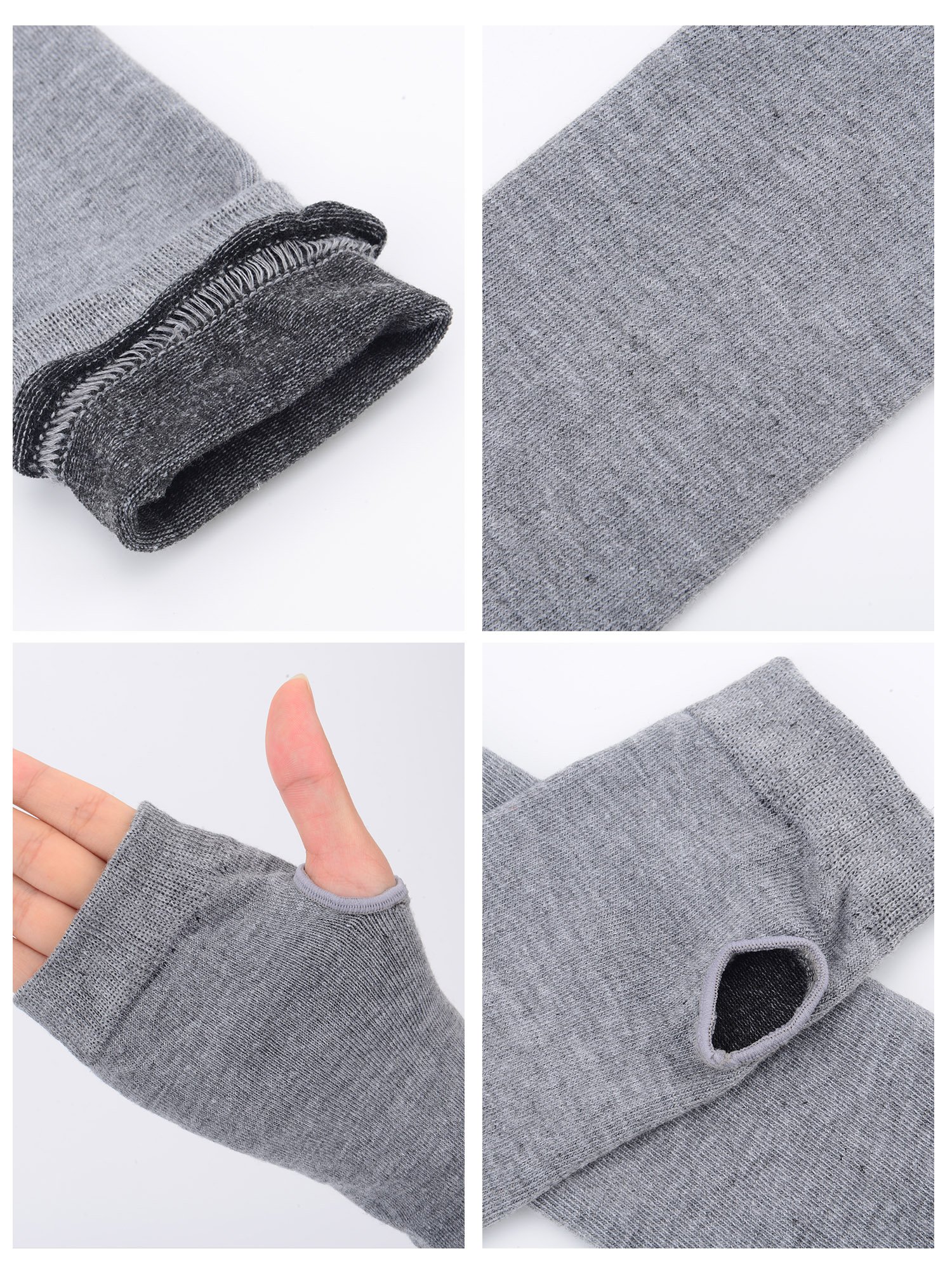 Bememo 3 Pairs Fingerless Gloves for Winter Knit Long Thumb Hole Arm Warmers Goth Elbow Length Women Fingerless Gloves (Black, Deep Grey, Light Grey)