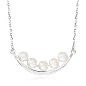 ross-simons 5.5-6mm cultured pearl curved bar necklace in sterling silver. 20 inches