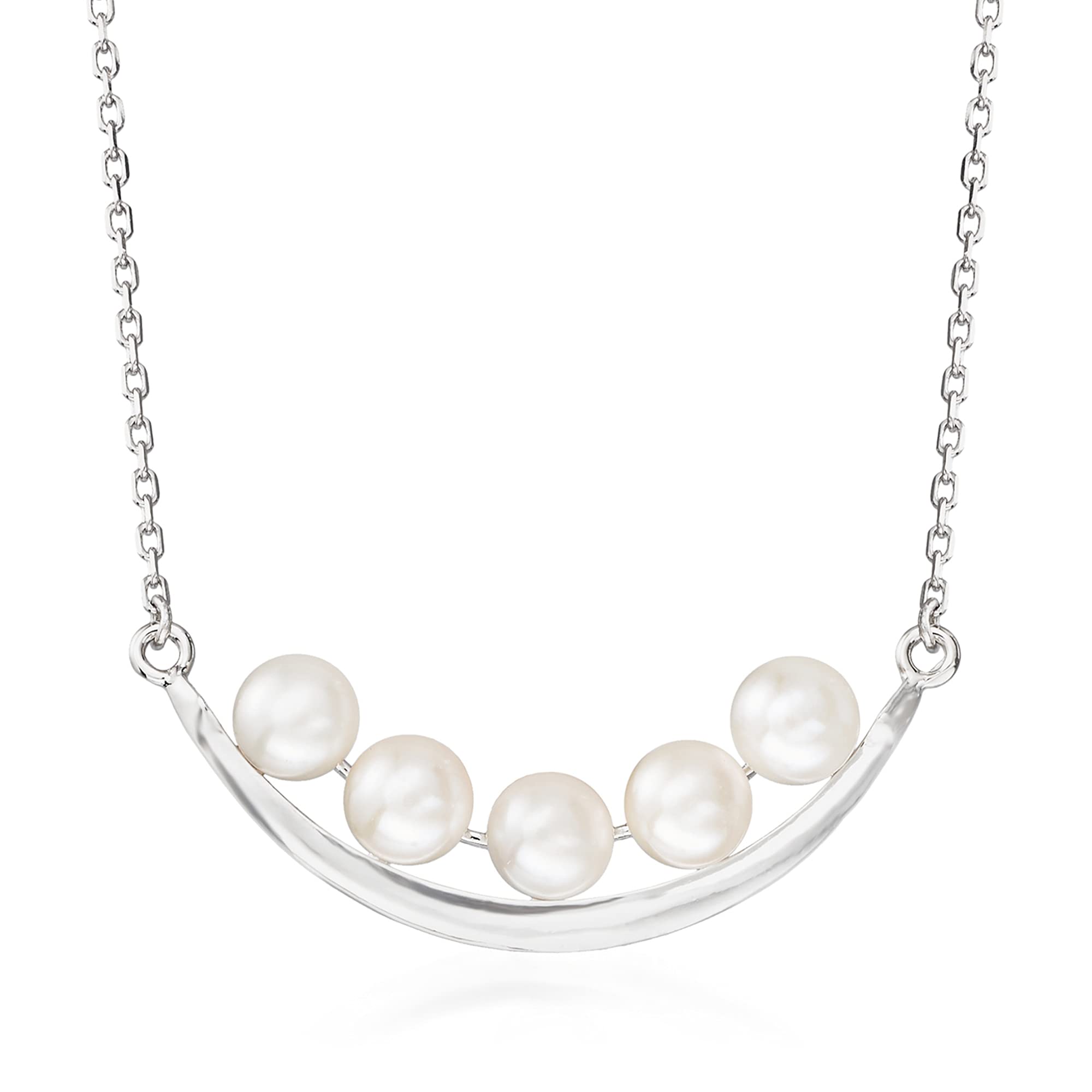 Ross-Simons 5.5-6mm Cultured Pearl Curved Bar Necklace in Sterling Silver. 20 inches