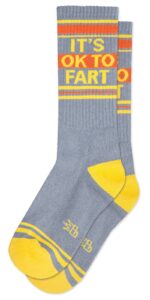 gumball poodle it's ok to fart socks make a statement, unisex gym sock: gray, orange and yellow