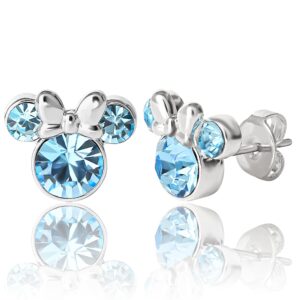 disney womens minnie mouse march birthstone stud earrings - minnie mouse earrings - disney jewelry (march-aquamarine crystal)