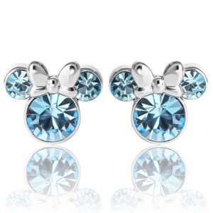 Disney Womens Minnie Mouse March Birthstone Stud Earrings - Minnie Mouse Earrings - Disney Jewelry (March-Aquamarine Crystal)