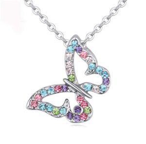 kiokioa butterfly multi-color crystal charm pendant necklace women (colorful)