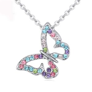 Kiokioa Butterfly Multi-color Crystal Charm Pendant Necklace Women (Colorful)