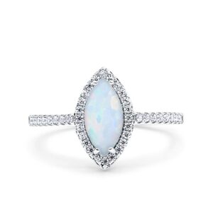 blue apple co. lab created white opal size-8 fashion halo engagement ring marquise round cz 925 sterling silver