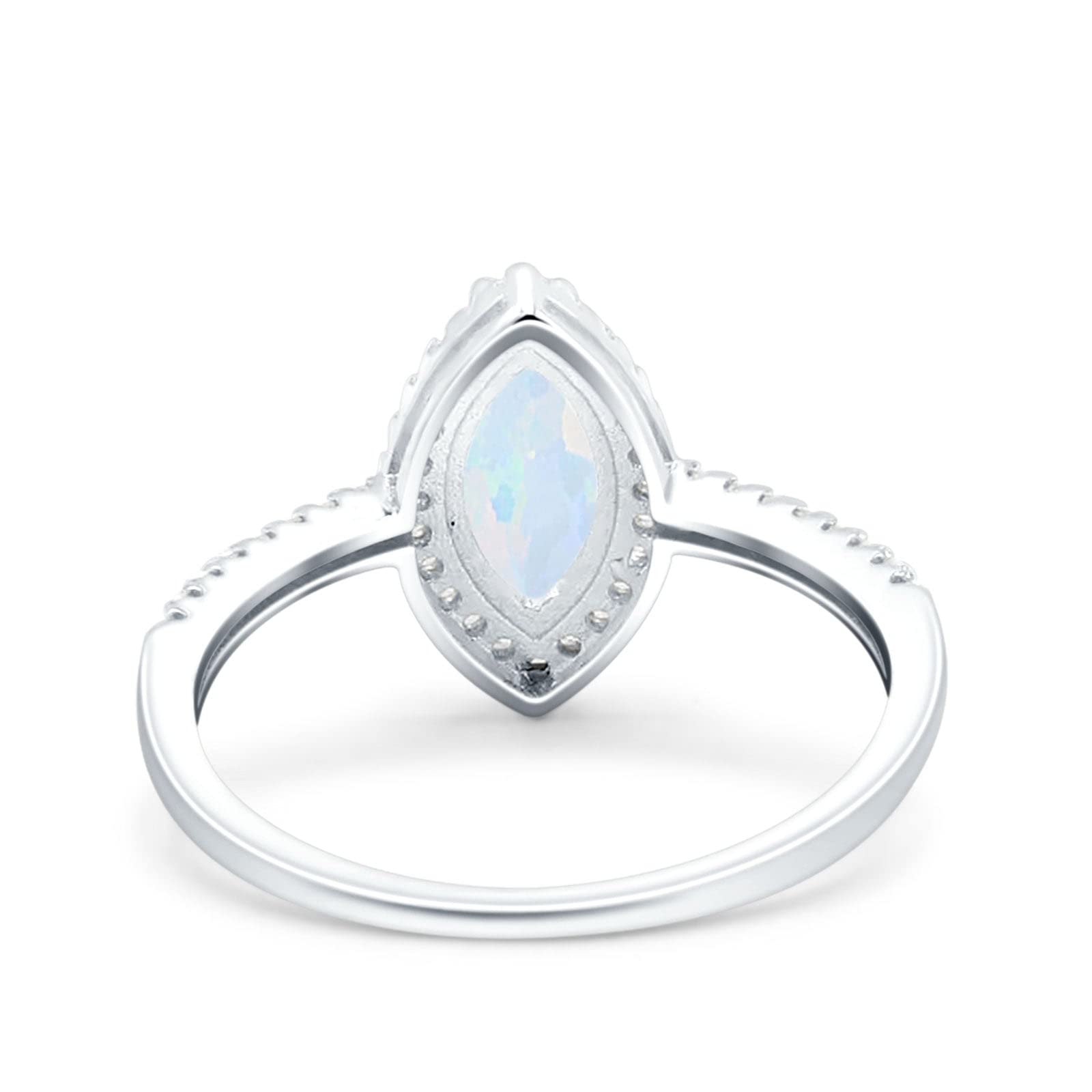 Blue Apple Co. Lab Created White Opal Size-8 Fashion Halo Engagement Ring Marquise Round CZ 925 Sterling Silver