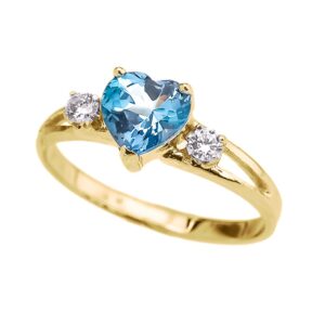 modern contemporary rings precious 14k yellow gold december birthstone heart proposal/promise ring with white topaz (size 8)