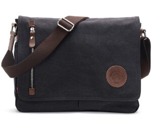 vintage men's canvas messenger bag laptop shoulder satchel crossbody sling bookbag (m36_black)