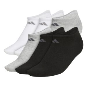 adidas women's superlite no show socks (6-pair), black/heather light grey/white, medium