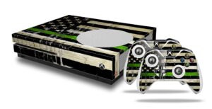 wraptorskinz decal vinyl skin wrap compatible with xbox one s console and controllers - painted faded and cracked green line usa american flag