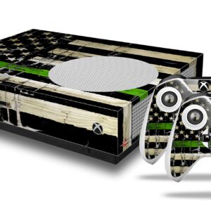 WraptorSkinz Decal Vinyl Skin Wrap Compatible with Xbox One S Console and Controllers - Painted Faded and Cracked Green Line USA American Flag