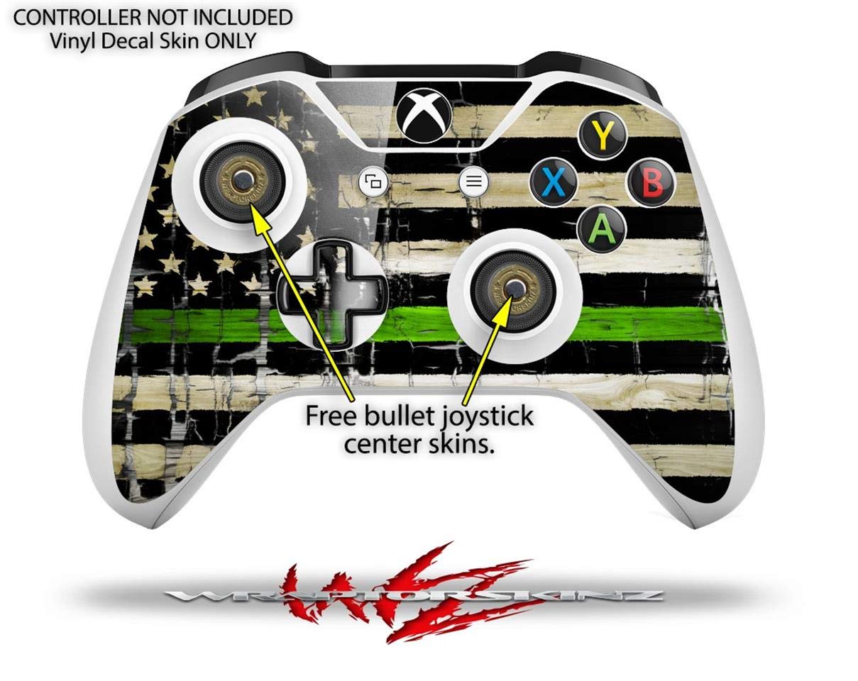 WraptorSkinz Decal Vinyl Skin Wrap Compatible with Xbox One S Console and Controllers - Painted Faded and Cracked Green Line USA American Flag