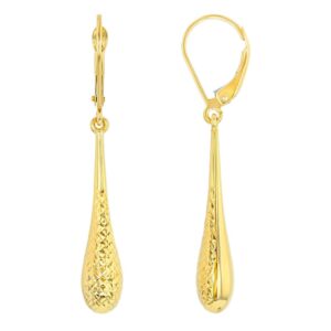 14k yellow gold textured teardrop dangle drop earrings, 5.5mm