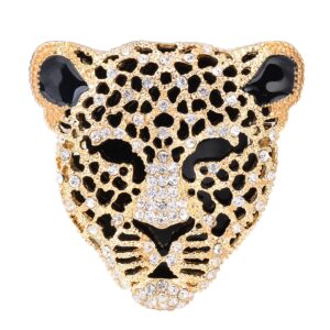 yybonnie vintage black enamel spotted leopard head rhinestone crystal animal brooch pin lapel pin badge (gold)