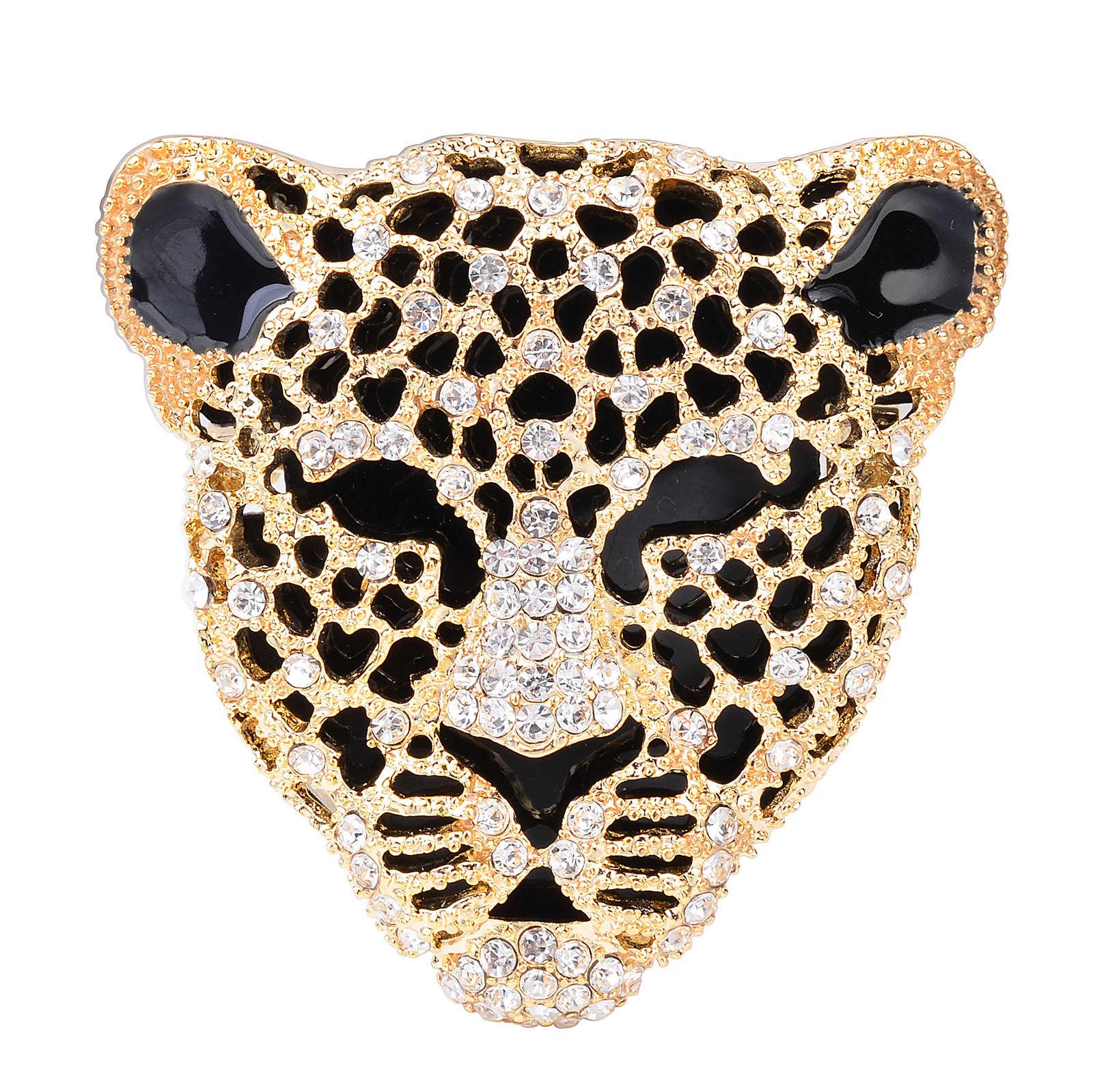 YYBONNIE Vintage Black Enamel Spotted Leopard Head Rhinestone Crystal Animal Brooch Pin Lapel Pin Badge (Gold)