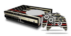 wraptorskinz decal vinyl skin wrap compatible with xbox one s console and controllers - painted faded and cracked red line usa american flag