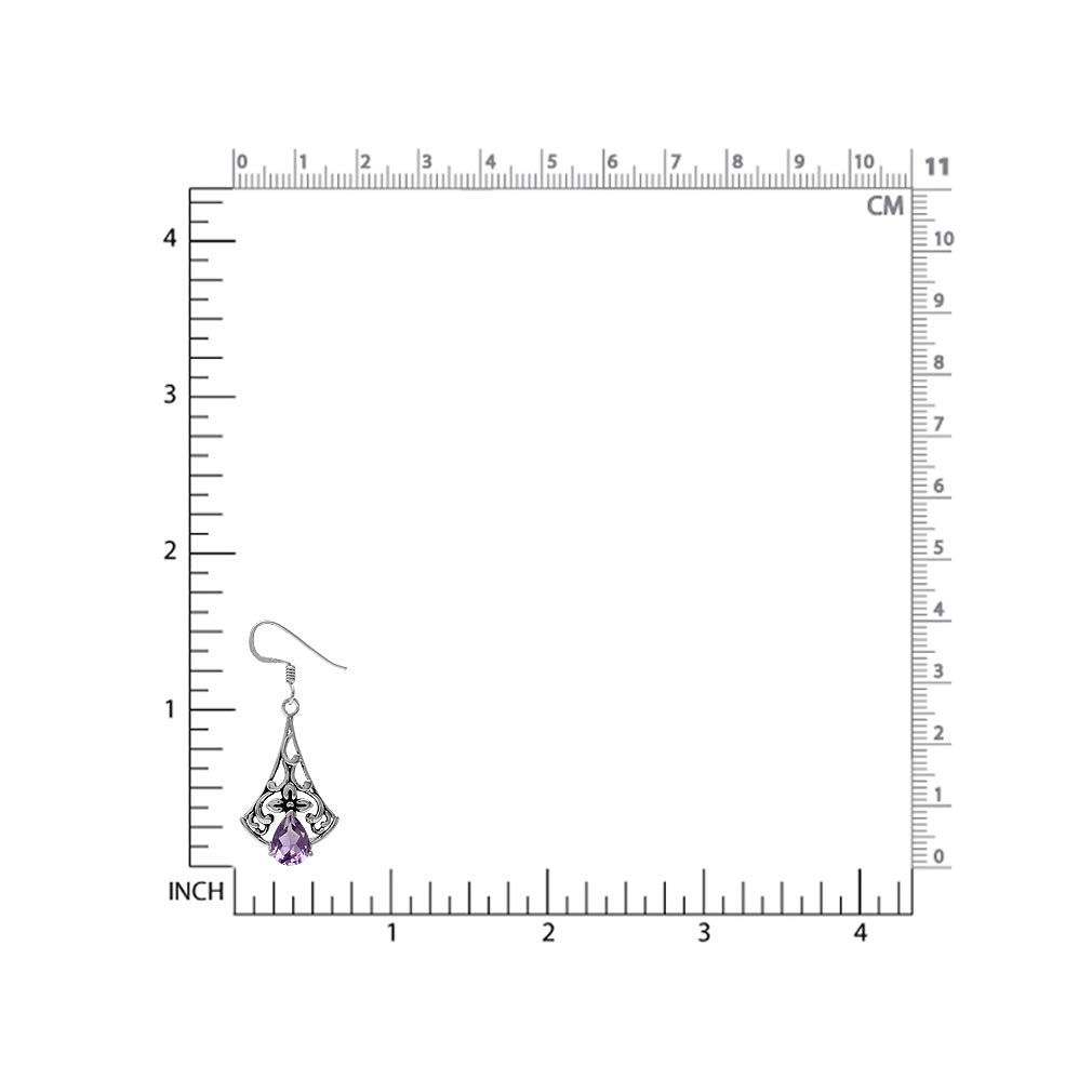 Silvershake 2.14ct. Natural Amethyst 925 Sterling Silver Flower Vintage Inspired Drop Dangle Hook Earrings