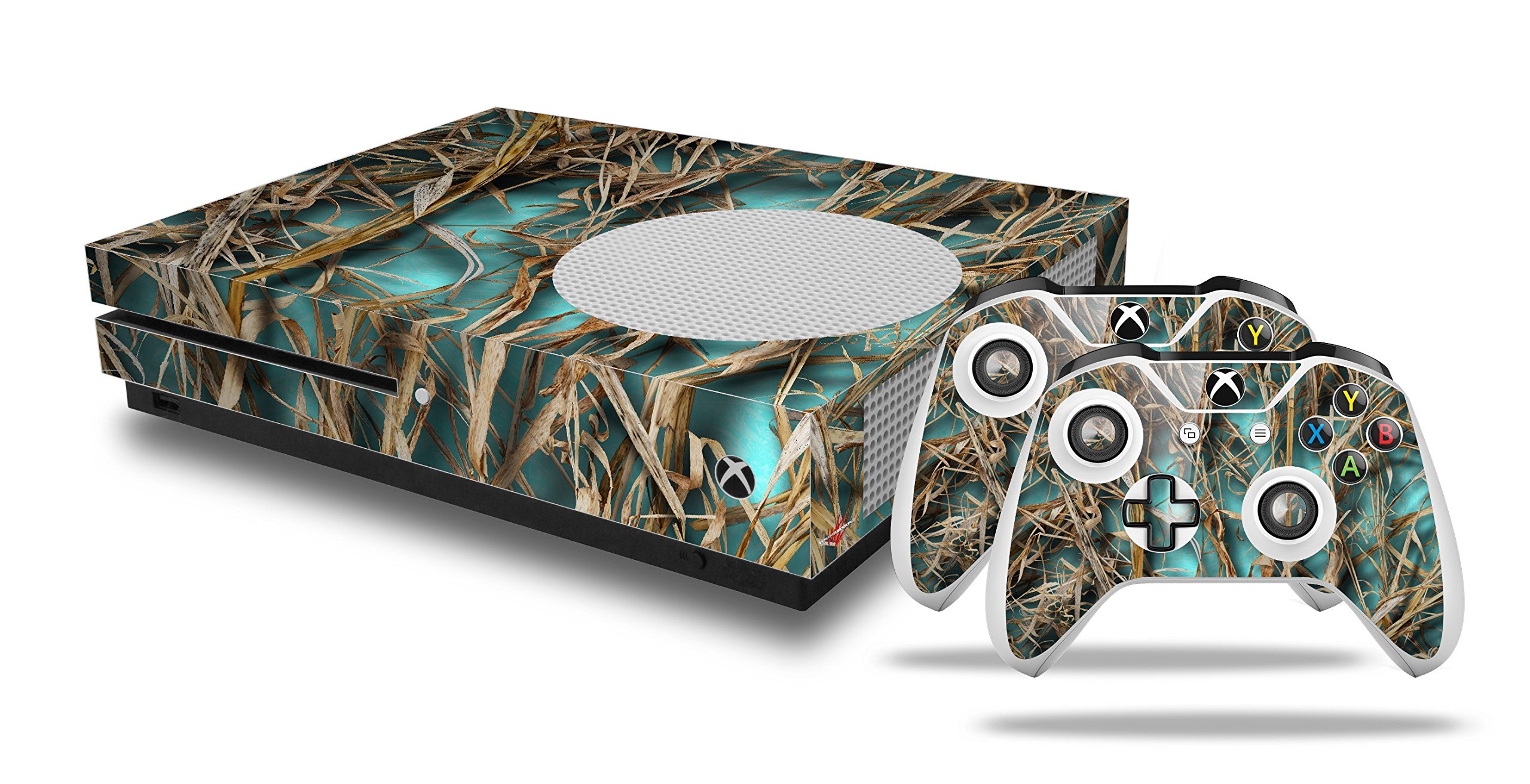 WraptorSkinz Decal Vinyl Skin Wrap Compatible with Xbox One S Console and Controllers - WraptorCamo Grassy Marsh Camo Neon Teal